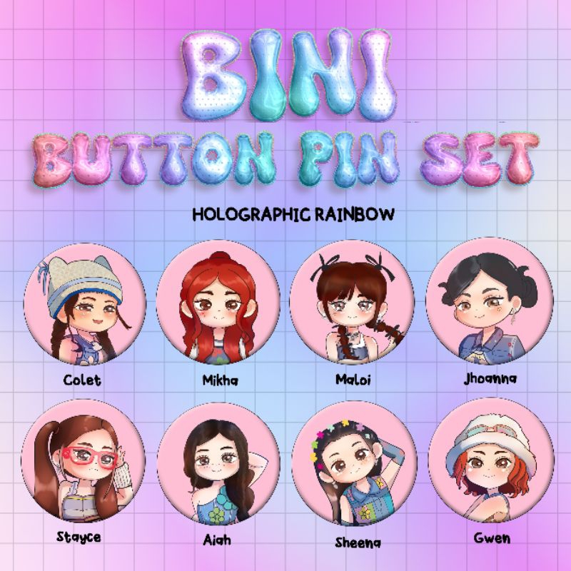 8PCS BINI CHIBI BUTTON PIN (COMPLETE SET OF MEMBERS) | Shopee Philippines