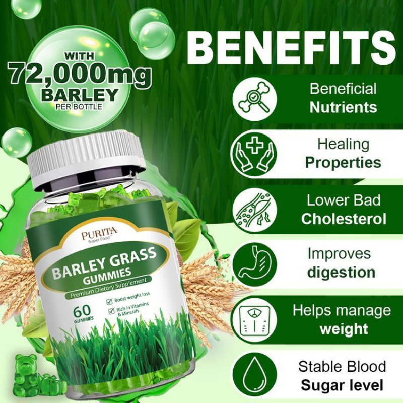 Purita Barley Grass Gummies Vitamins Gummies 100% Organic Weight Loss ...
