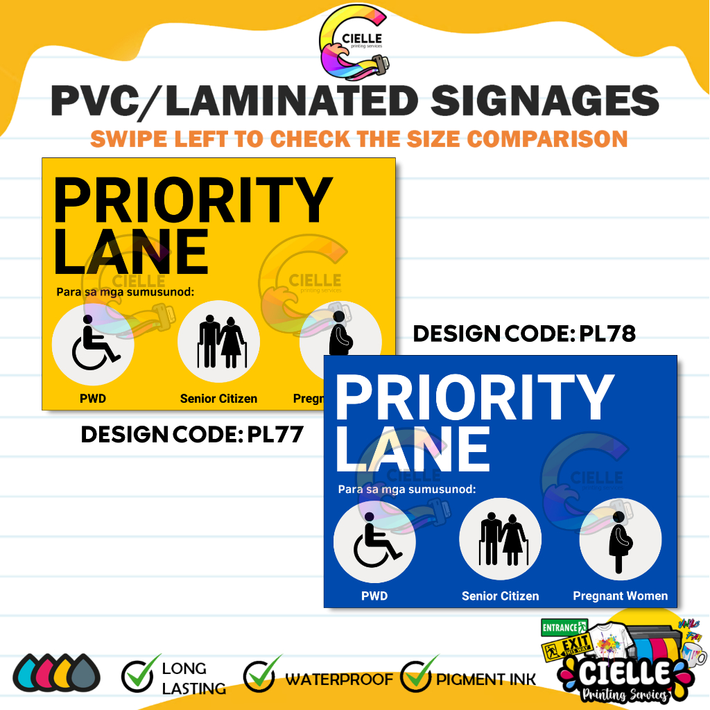 PVC/LAMINATED/STICKER SIGNAGES (PL77&PL78) – Priority Lane for PWD ...