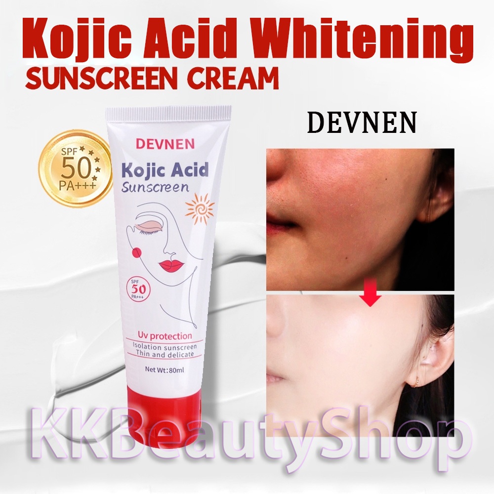 DEVNEN Kojic Acid Sunscreen SPF50 PA+++ UV Protection Isolation Sunblock Skin Whitening Cream ...