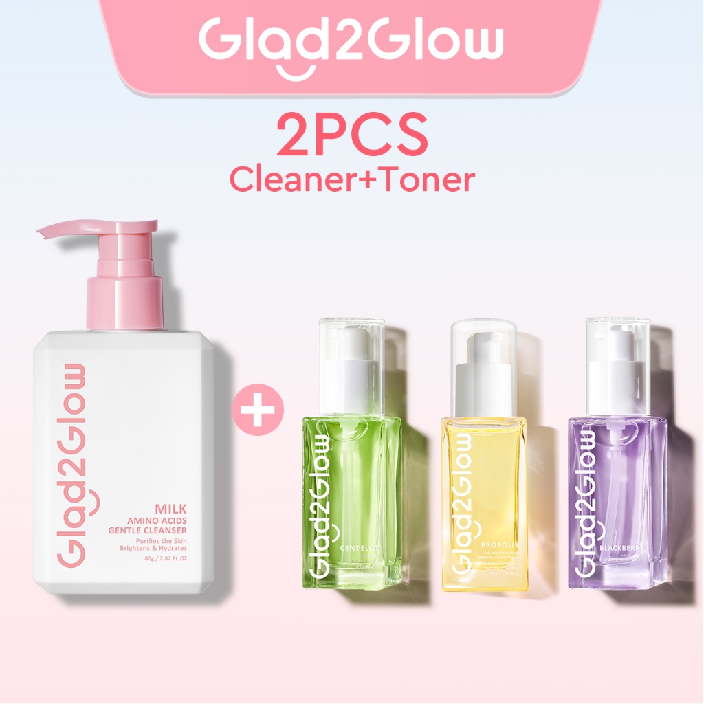 [G2G] Glad2Glow 2Pcs Combo Milk Amino Acid Gentle Cleanser & Toner For ...
