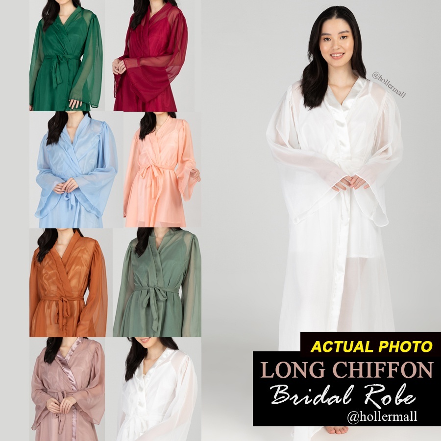 HOLLERMALL Chiffon Bridal Robe Long Wedding Robe | Shopee Philippines