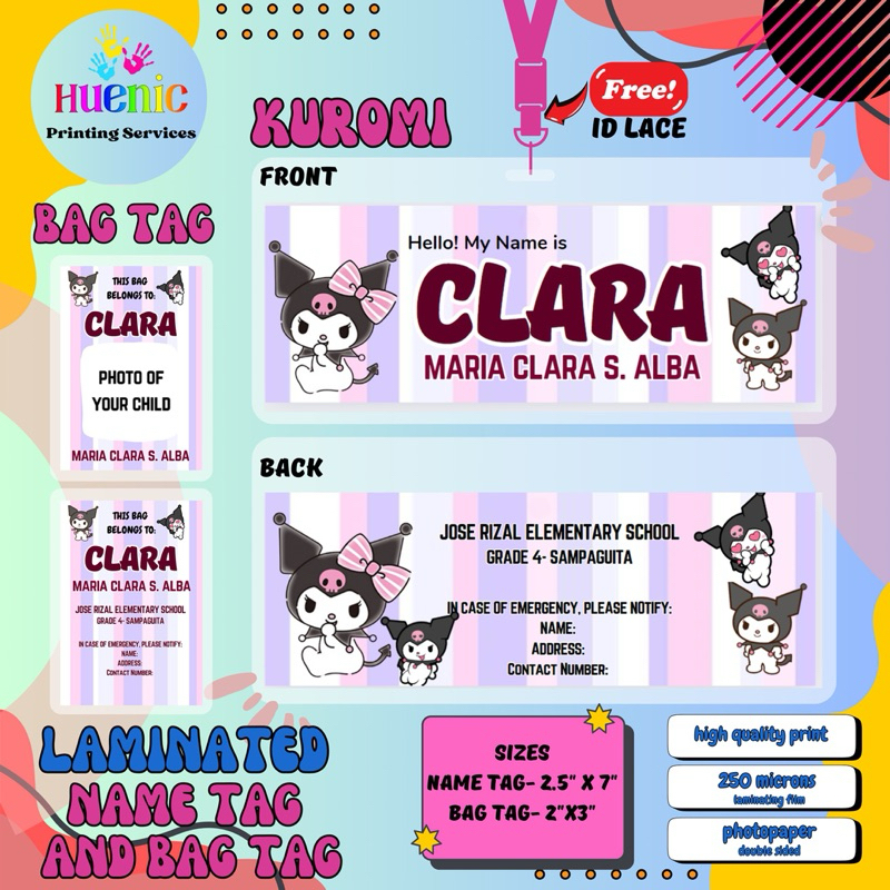 NAME TAG with free bag tag improved using pigment ink FOR KIDS KINDER ...