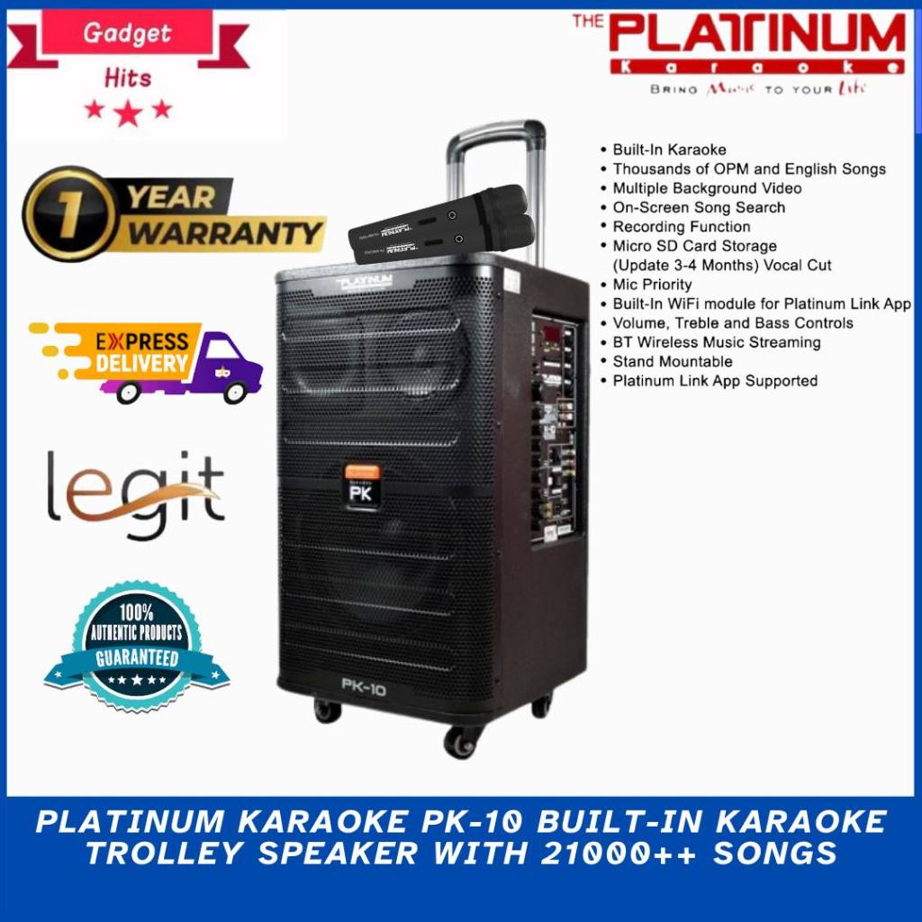 Platinum Karaoke PK-10 Built-in Karaoke Trolley Speaker with 19,000 ...