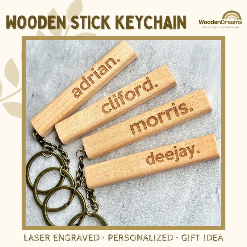 PERSONALIZED Wooden Stick Keychain | Beech Wood Souvenir Giveaways ...