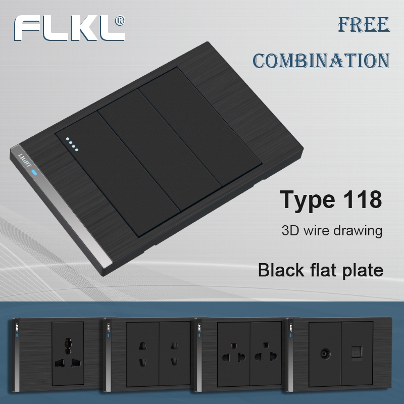 FLKL Wall Switch Socket 118 Type Brushed Panel Outlet Socket for Wall ...