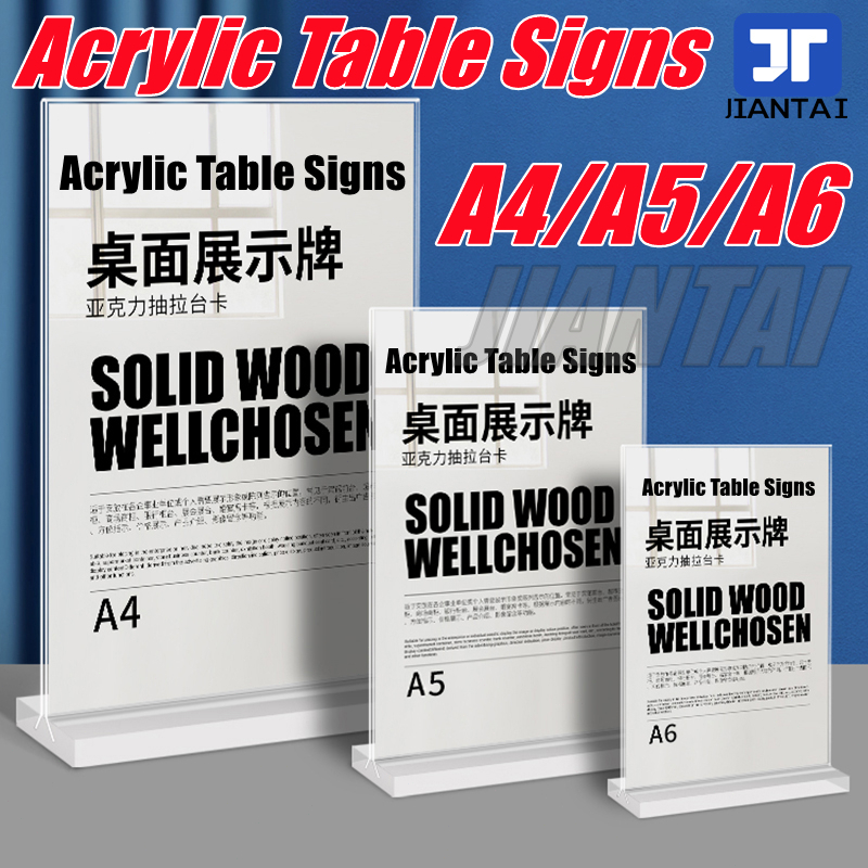 A4 A5 A6 Acrylic Sign Holder Horizontal T Shape Double-Sided Desktop ...