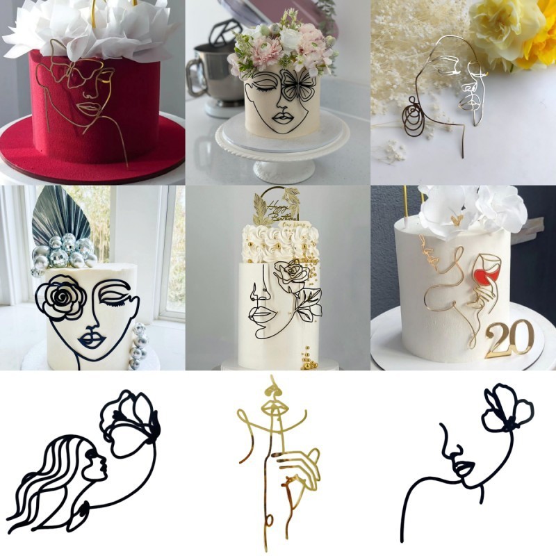 Acrylic Woman Face Cake Topper Decoration Dace Line cake decoration # ...