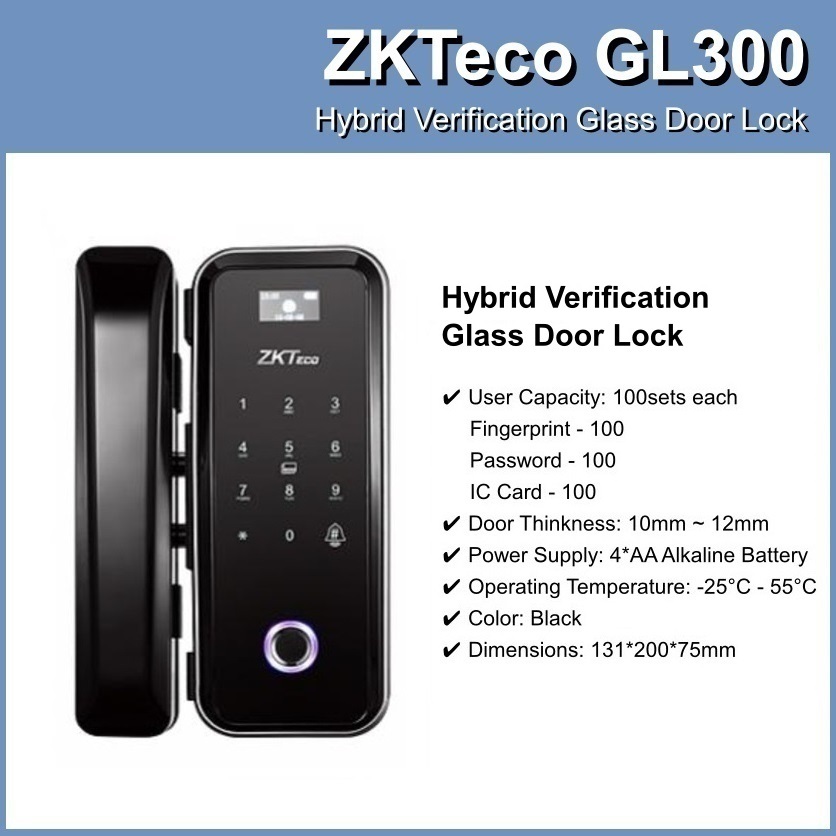 Fingerprint, Mifare Card, Password, Hybrid Verification Glass Door Lock ...