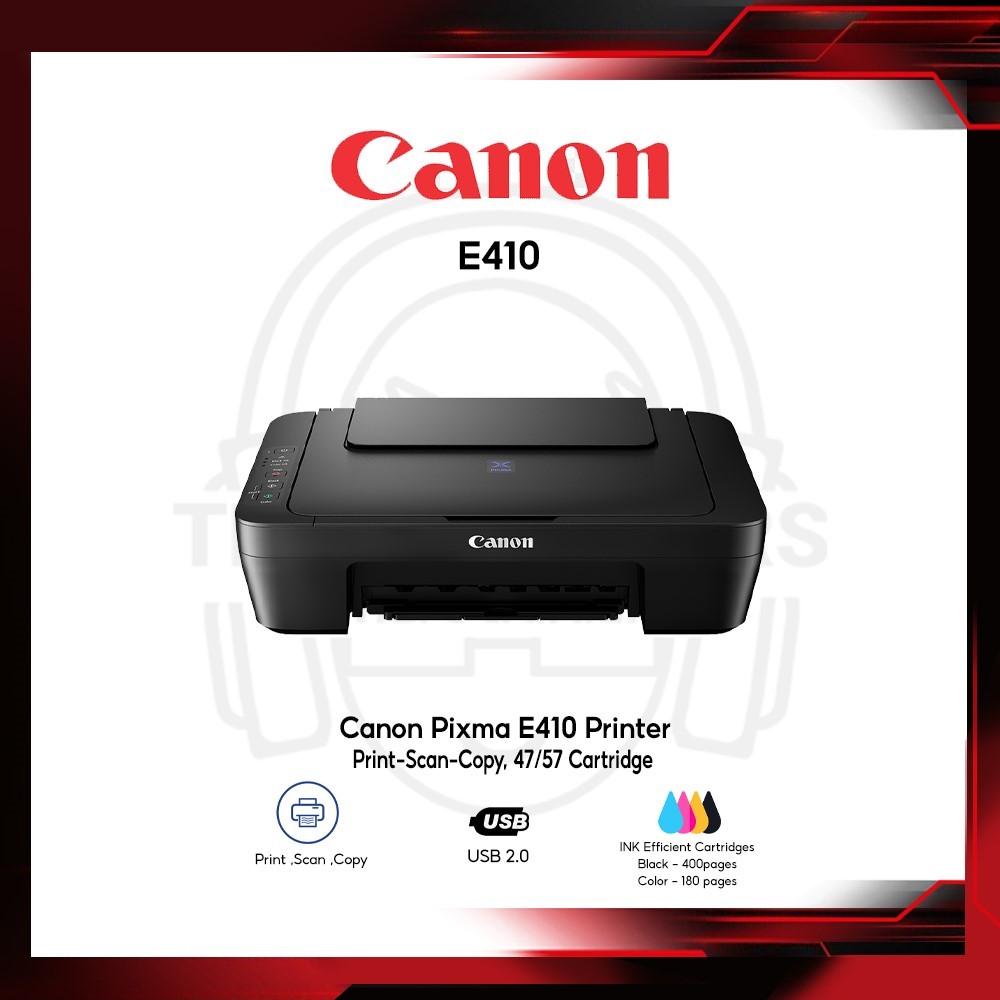 Canon Pixma E410 Printer (Print-Scan-Copy, 47/57 Cartridge) | Shopee ...