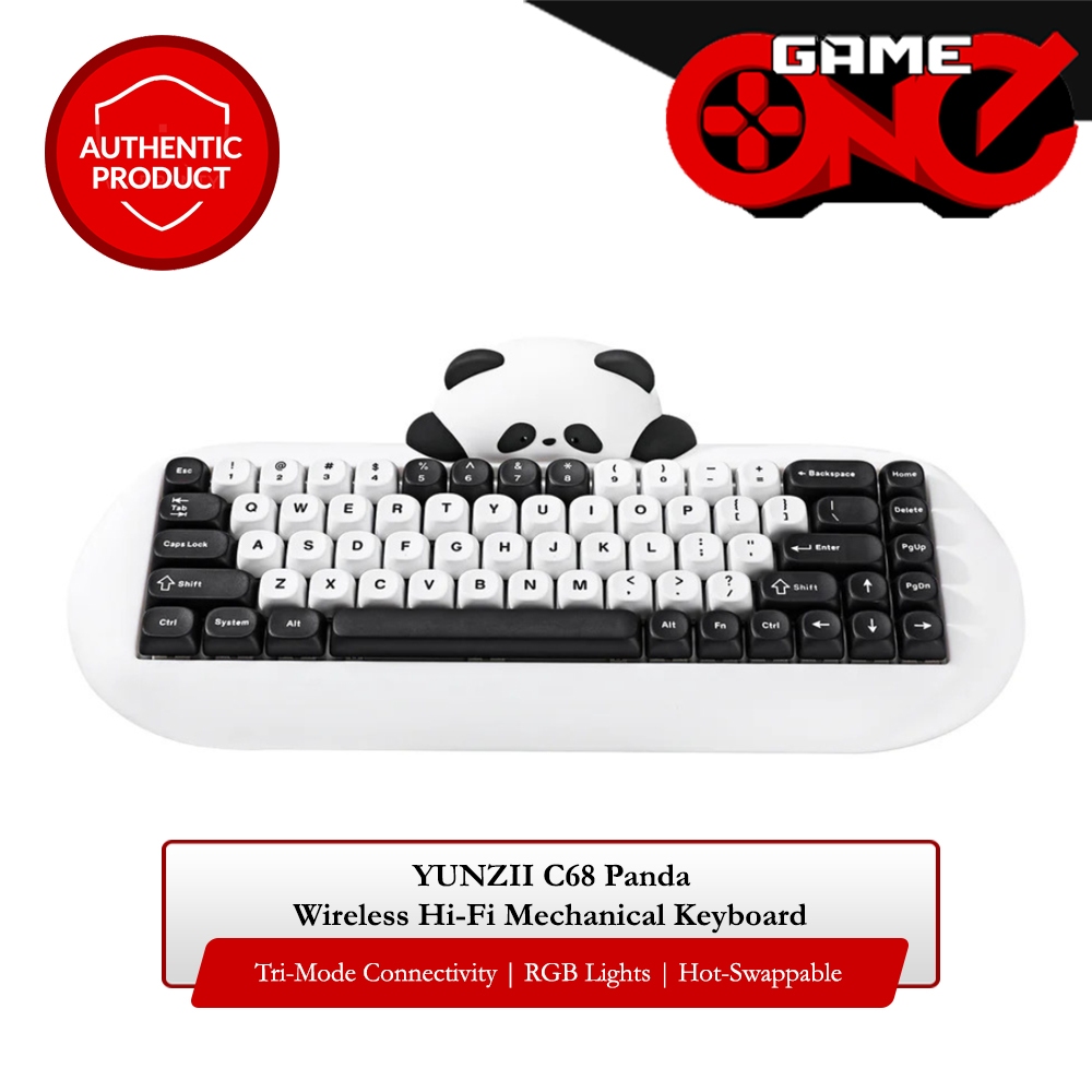 YUNZII C68 Panda Wireless Hi-Fi Hot-Swappable RGB Mechanical Keyboard (Panda Linear Switch ...