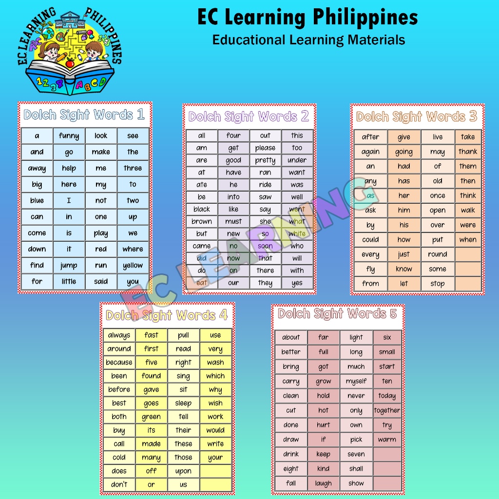 Dolch Sight Words Laminated Educational Charts - EC LEARNING ...