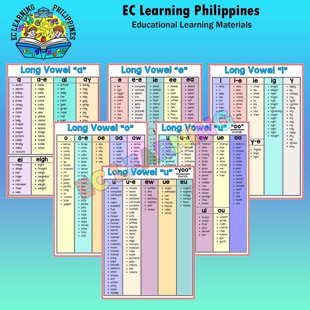 Long Vowels Laminated Wall Charts - EC LEARNING PHILIPPINES | Shopee Philippines