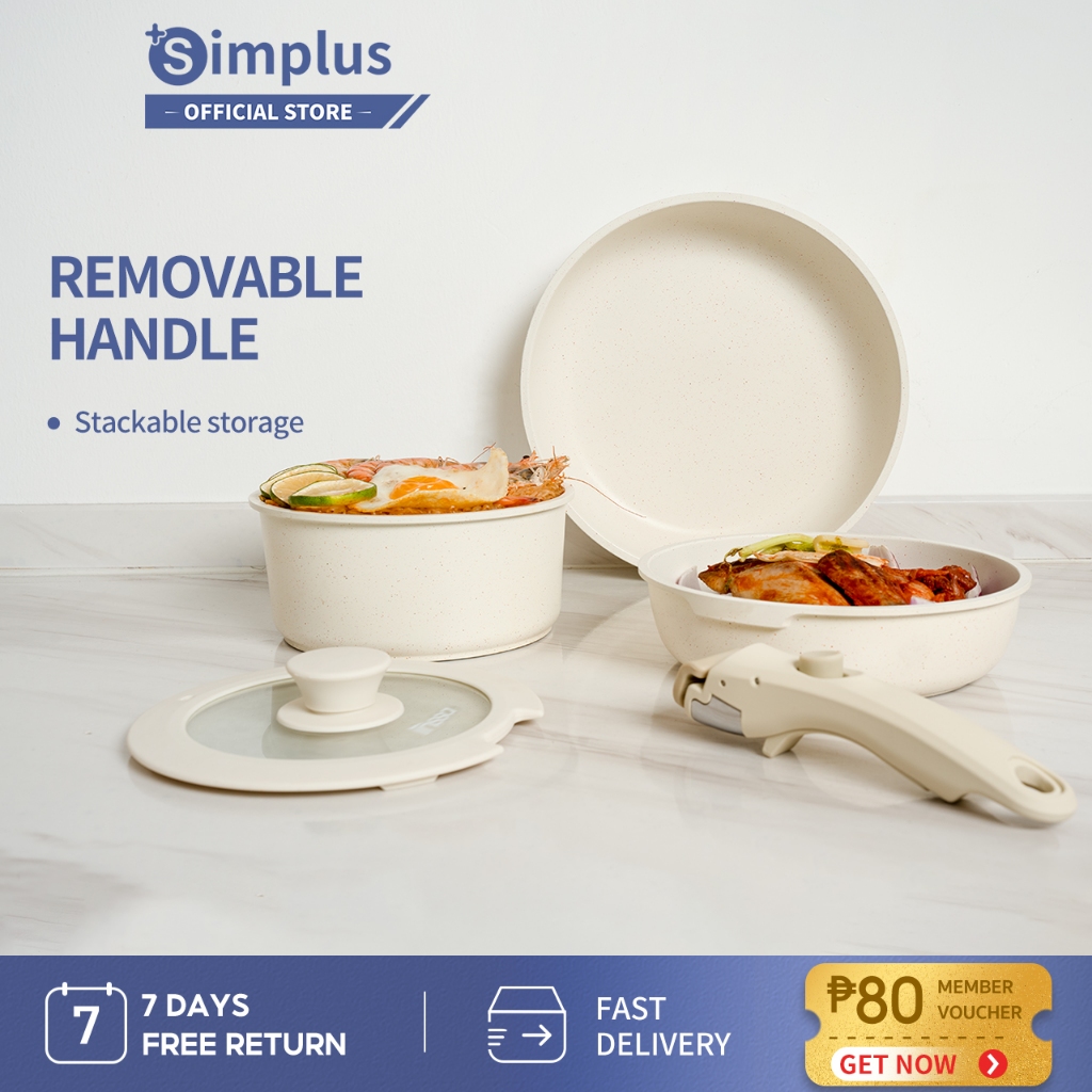Simplus Non-stick Pan 3Pcs Kitchen Removable Handle Cookware Set 18cm/20cm/26cm | Shopee Philippines