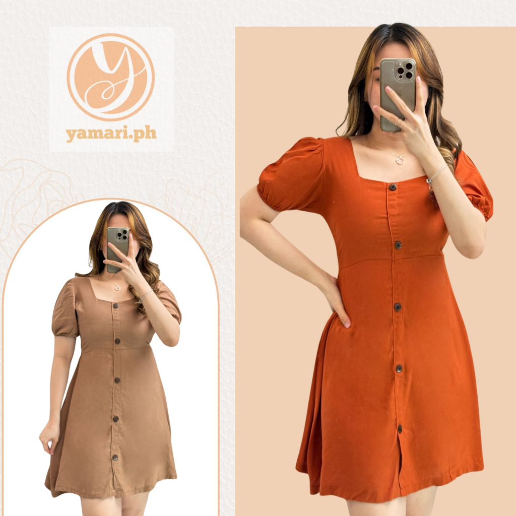 Yamari.PH casual puff sleeve korean style summer squareneck midi dress for woman | BG | Shopee ...