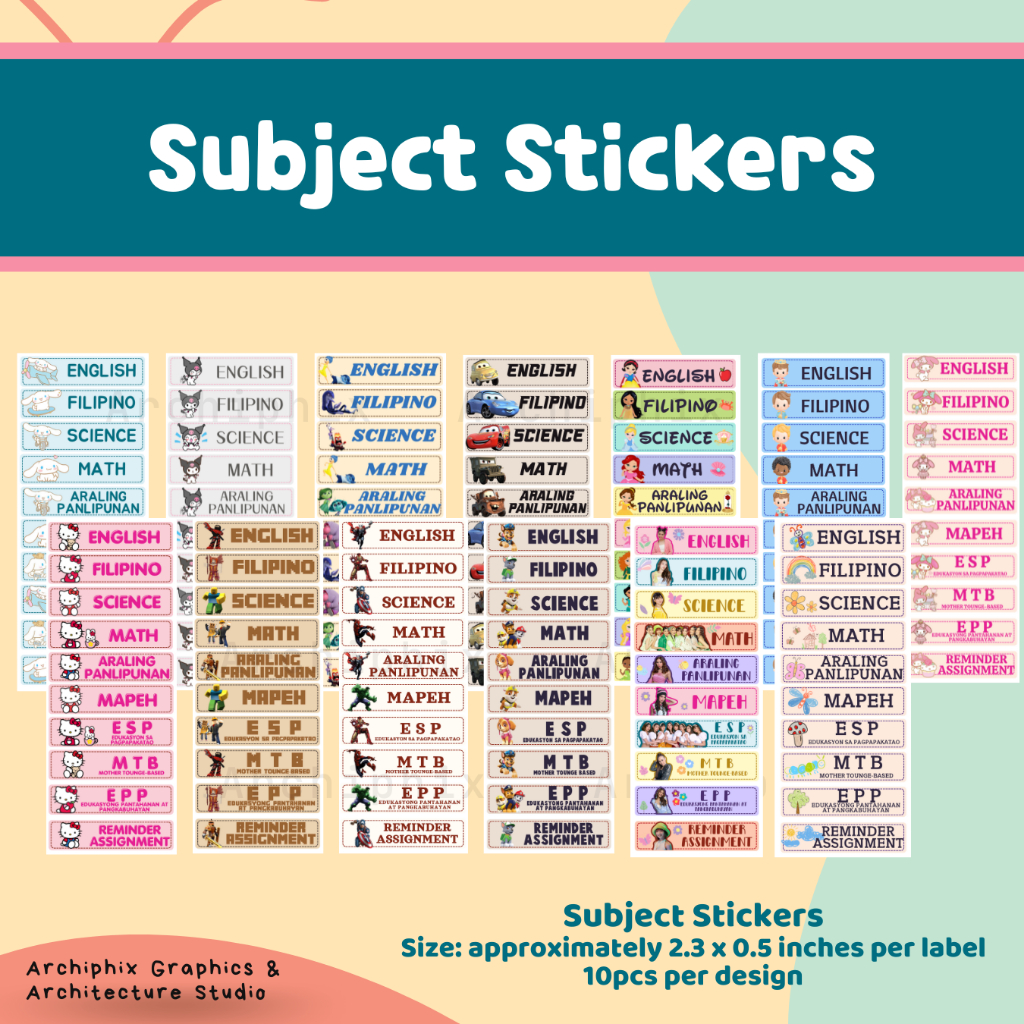 Customizable School Subject Label Cartoon Stickers for Books Notebook ...