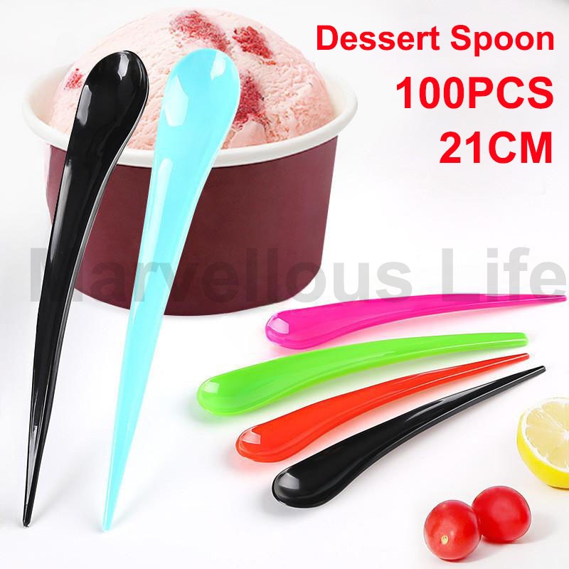 100PCS/Bag Dessert Spoon Disposable Yogurt Mini Spoon Dessert Long ...