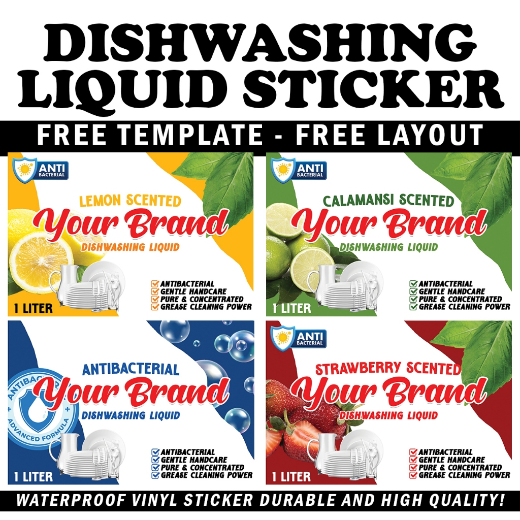 DISHWASHING LIQUID STICKER LABEL, Waterproof customize sticker 100PCS ...