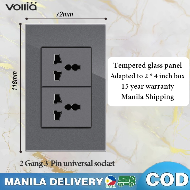 Vollia Universal Outlet Socket for Wall gray 2 Gang outlets 3 pin plug ...