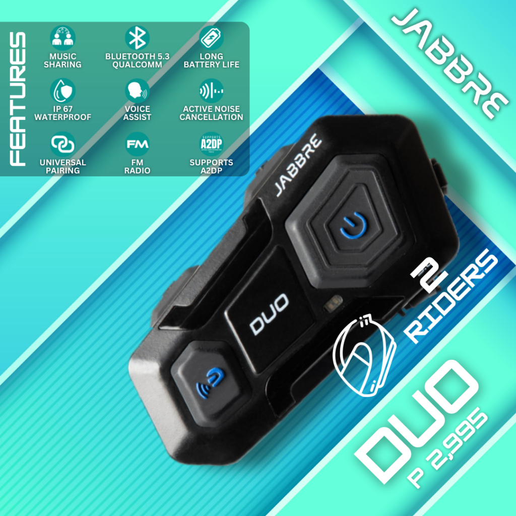 Jabbre DUO | 2-Rider Intercom | Noise Cancellation | IP 67 Waterproof ...