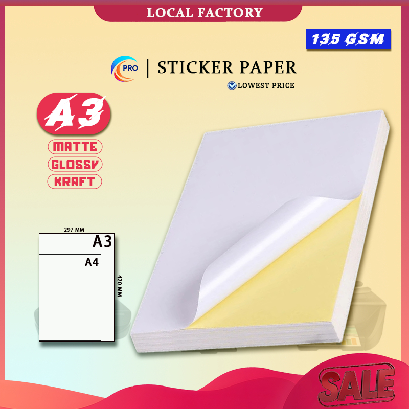High-Quality A3 Printable Sticker Paper - 135gsm Matte/Glossy/Kraft for ...