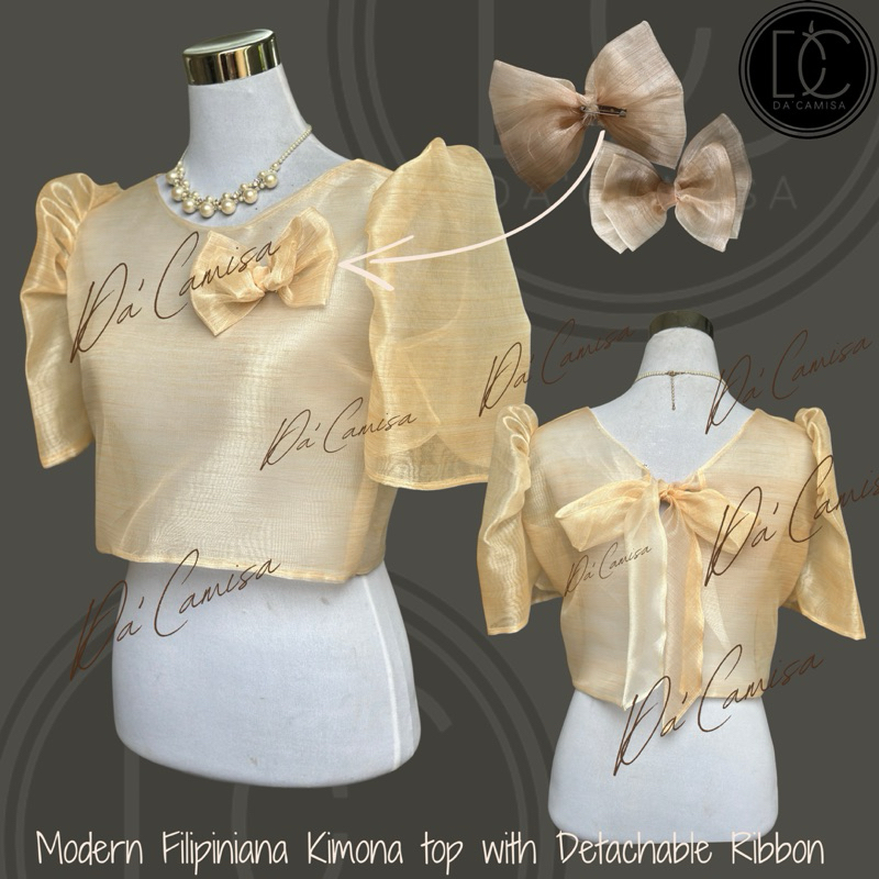 Modern Filipiniana Kimona top made from organza with detachable ribbon ...