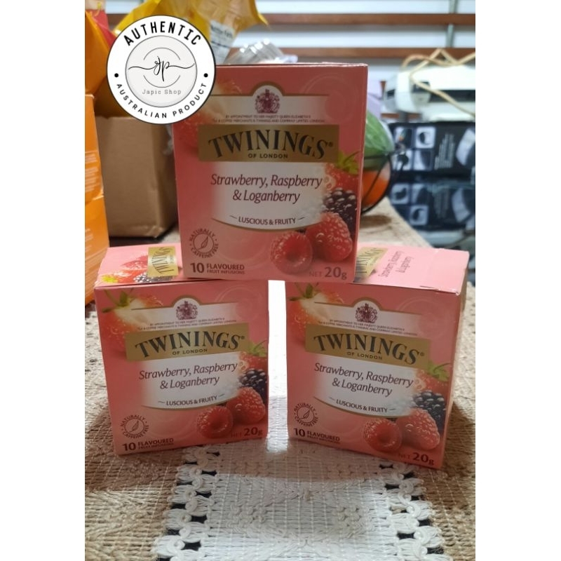 TWININGS of London (strawberry,raspberry,loganberry) 10 flavoured fruit ...