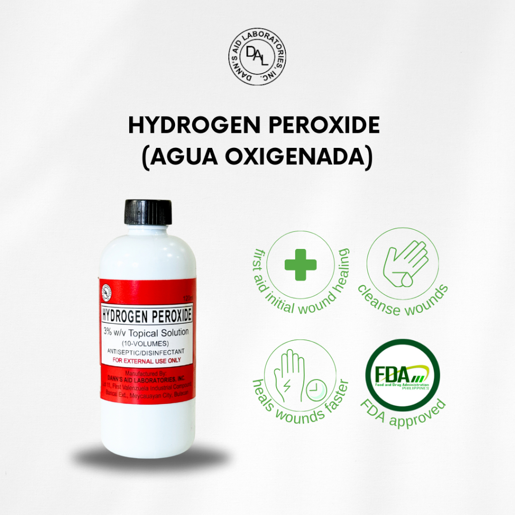 Dann's Aid Agua Oxinada Hydrogen Peroxide for Wound Solution 120ml 60ml ...