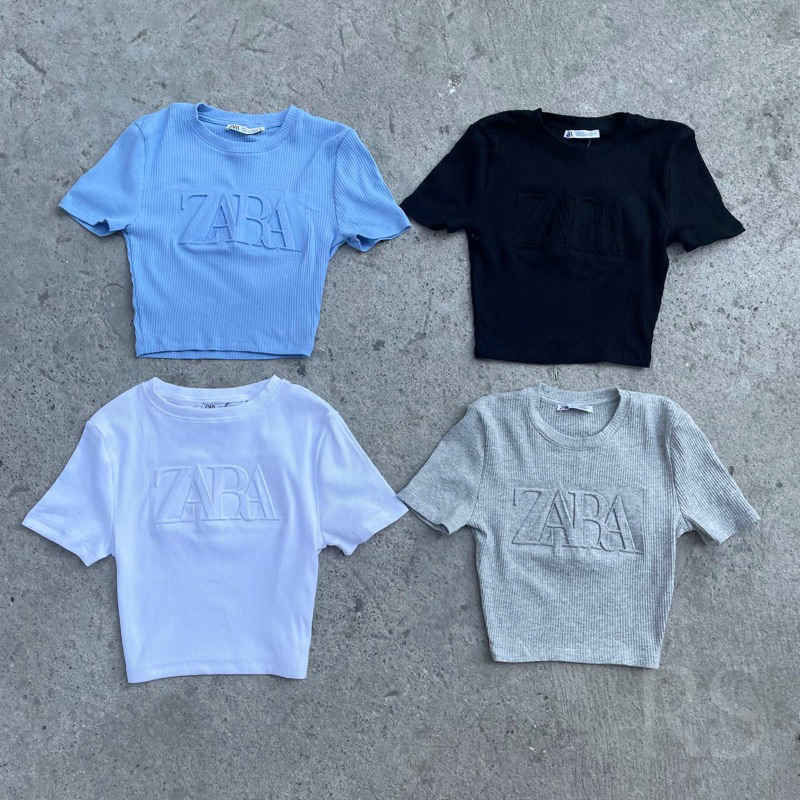 ZARA Ribbed Embossed crop top | Shopee Philippines