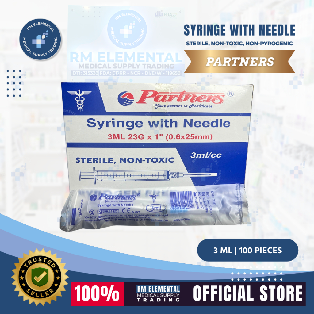 [ BOX ] Syringe with needle PARTNERS 3ML GAUGE 23G x 1" 100 pcs/ BOX ...
