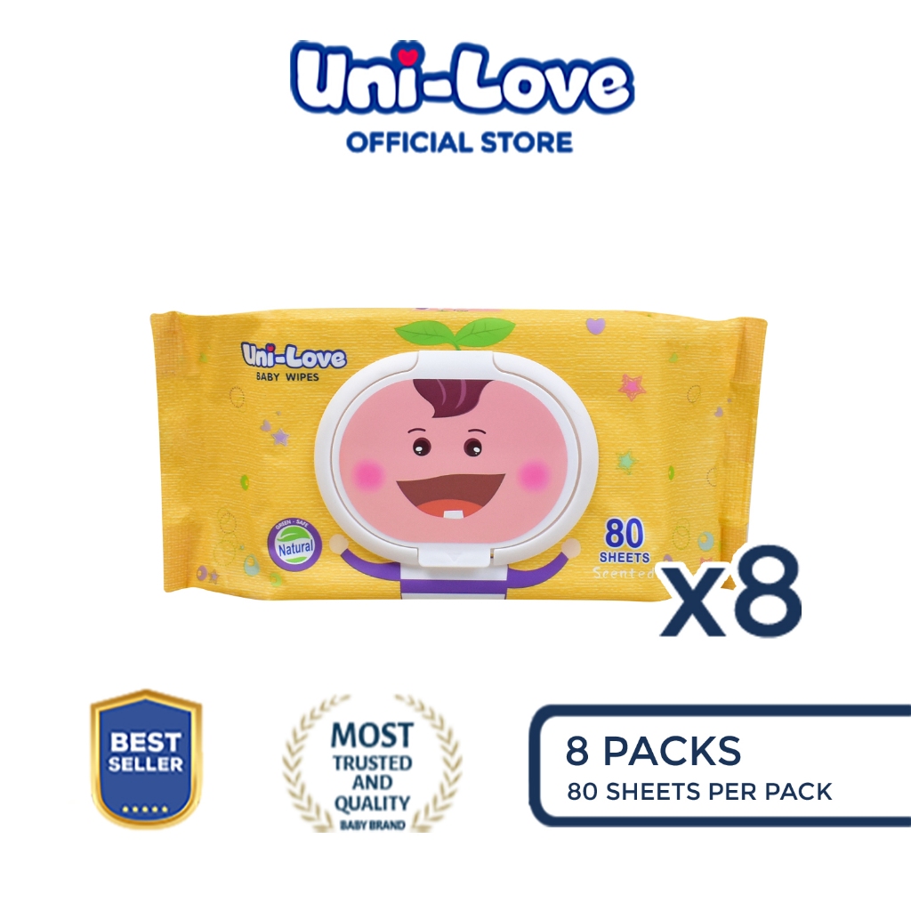 UniLove Powder Scent Baby Wipes 80's Pack of 8 | Shopee Philippines