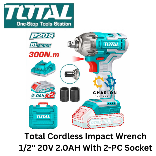 Total Cordless Impact Wrench 1/2” 20V 2.0AH With 2-PC Socket TIWLI2038 ...