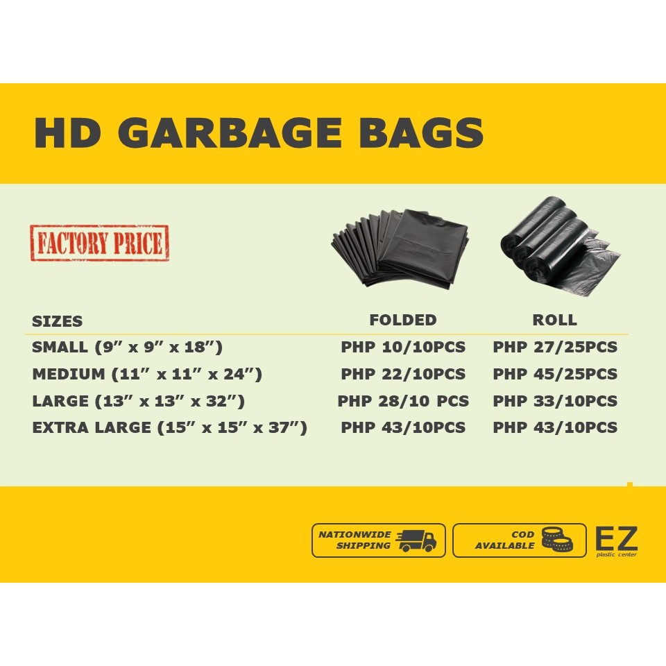 Garbage Bag Folded and Roll | Small Medium Large Extra Large ...