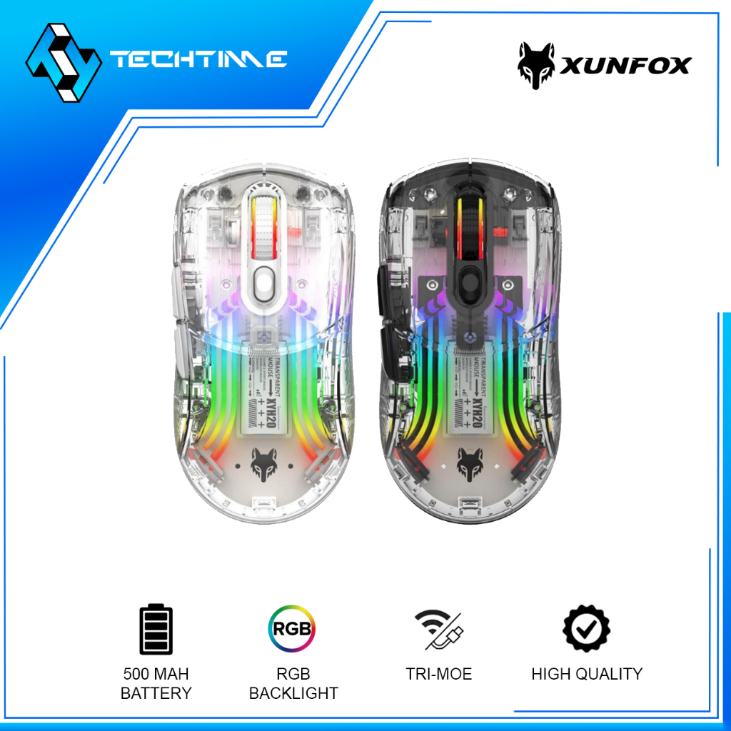 Gigaware Xunfox XYH20 Transparent Mouse RGB Wireless Wired Bluetooth 2 ...