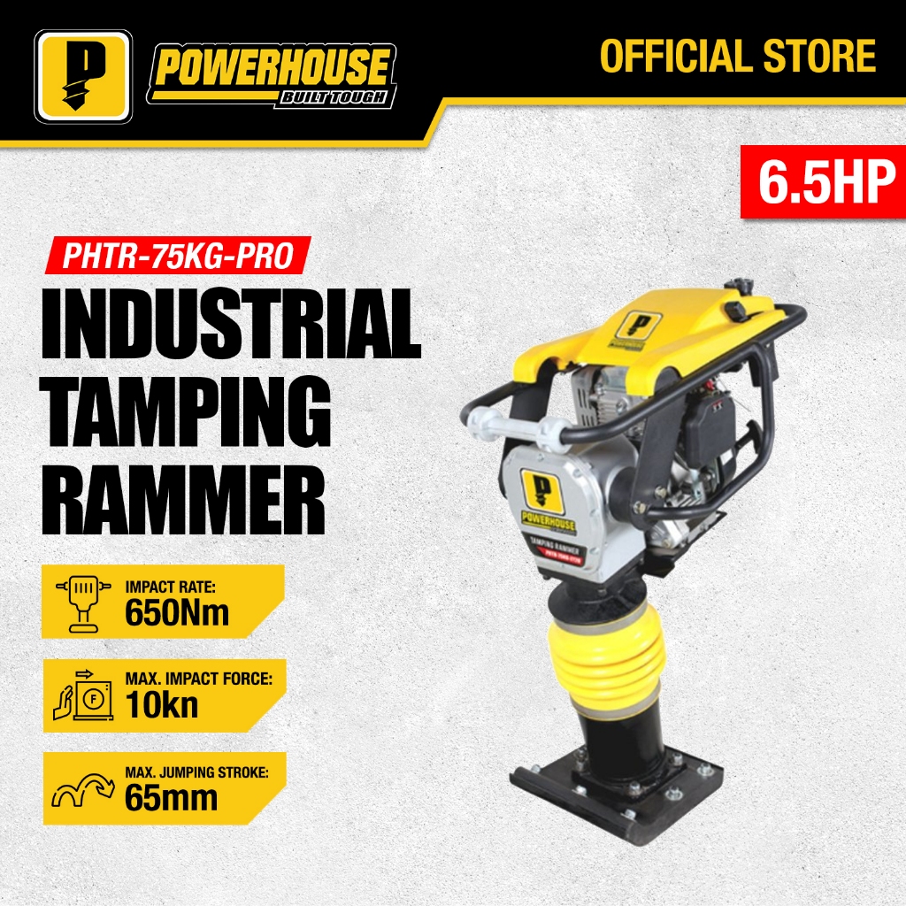 POWERHOUSE Industrial Tamping Rammer Resaistant Gasoline Engine 75kg 6 ...