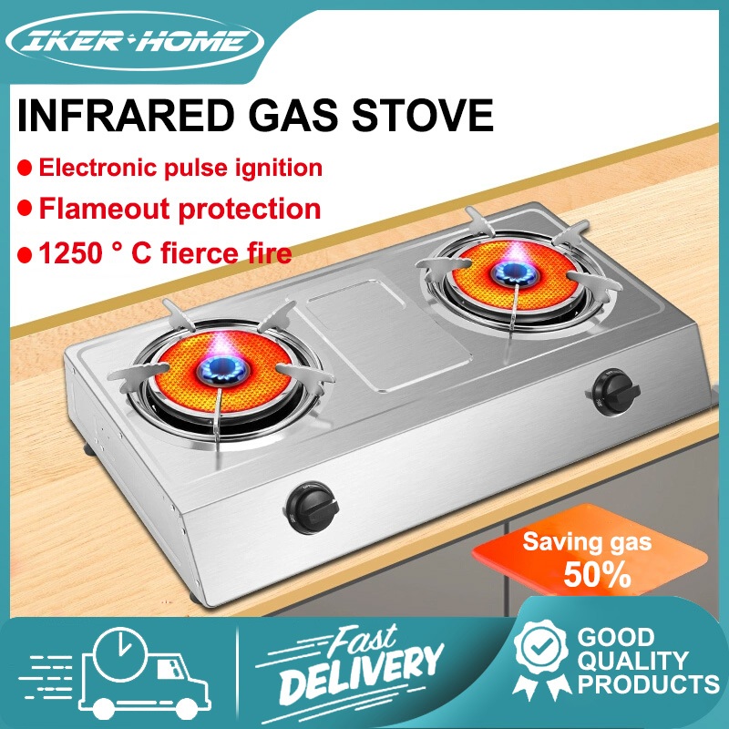 IKER Infrared gas stove double stove household stainless steel energy ...