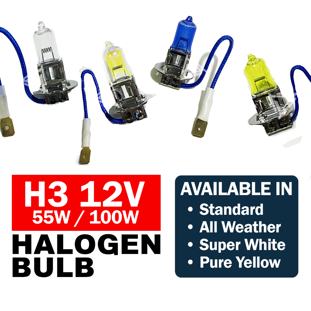 H3 Halogen Bulb 12V [ 55W / 100W ] (All Weather/ Super White/ Pure ...