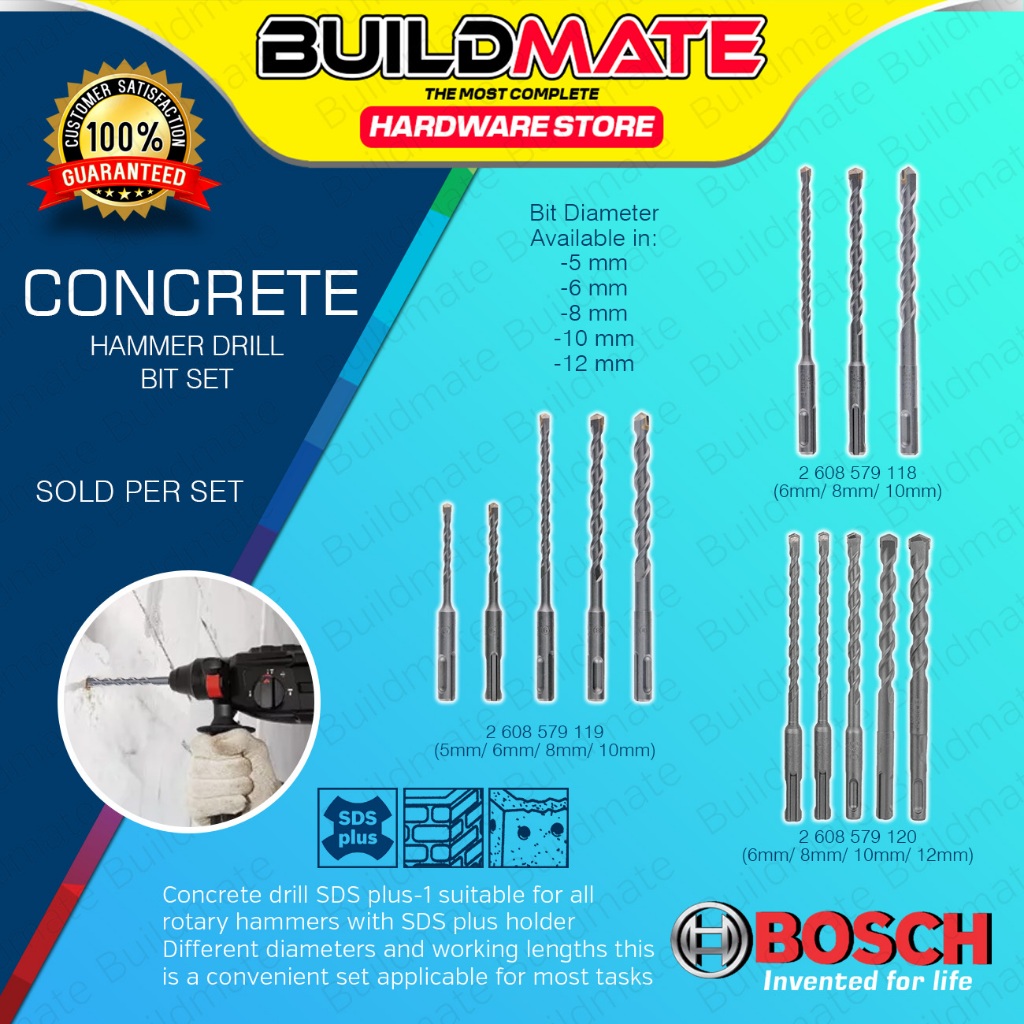 BUILDMATE Bosch SDS Plus-1 Hammer Drill Bit Set 3PCS / 5PCS for Concrete & Masonry Fast Drilling ...