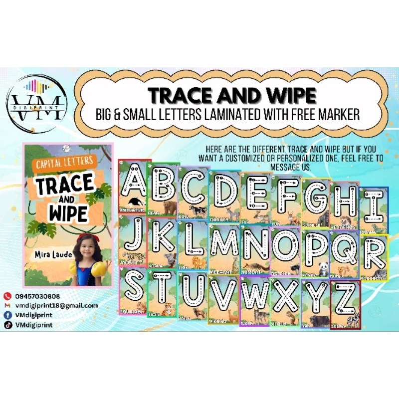 TRACE AND WIPE (Laminated Big and Small Letters with free Marker ...
