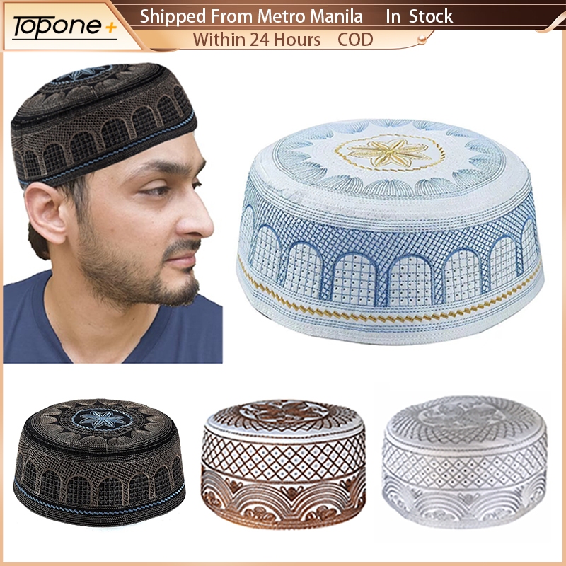 Islamic Men Caps Arab Islam Prayer Cap Cotton Embroidery Leisure Saudi ...
