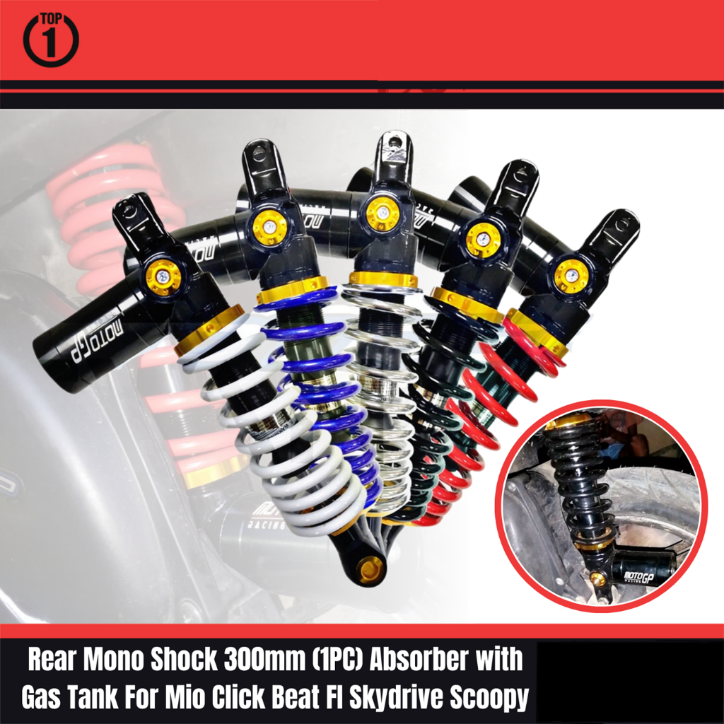 1 Pc Rear Mono Shock Absorber with Gas Tank 300mm for MIO BEAT CLICK GENIO GEAR SKYDRIVE SCOOPY ...