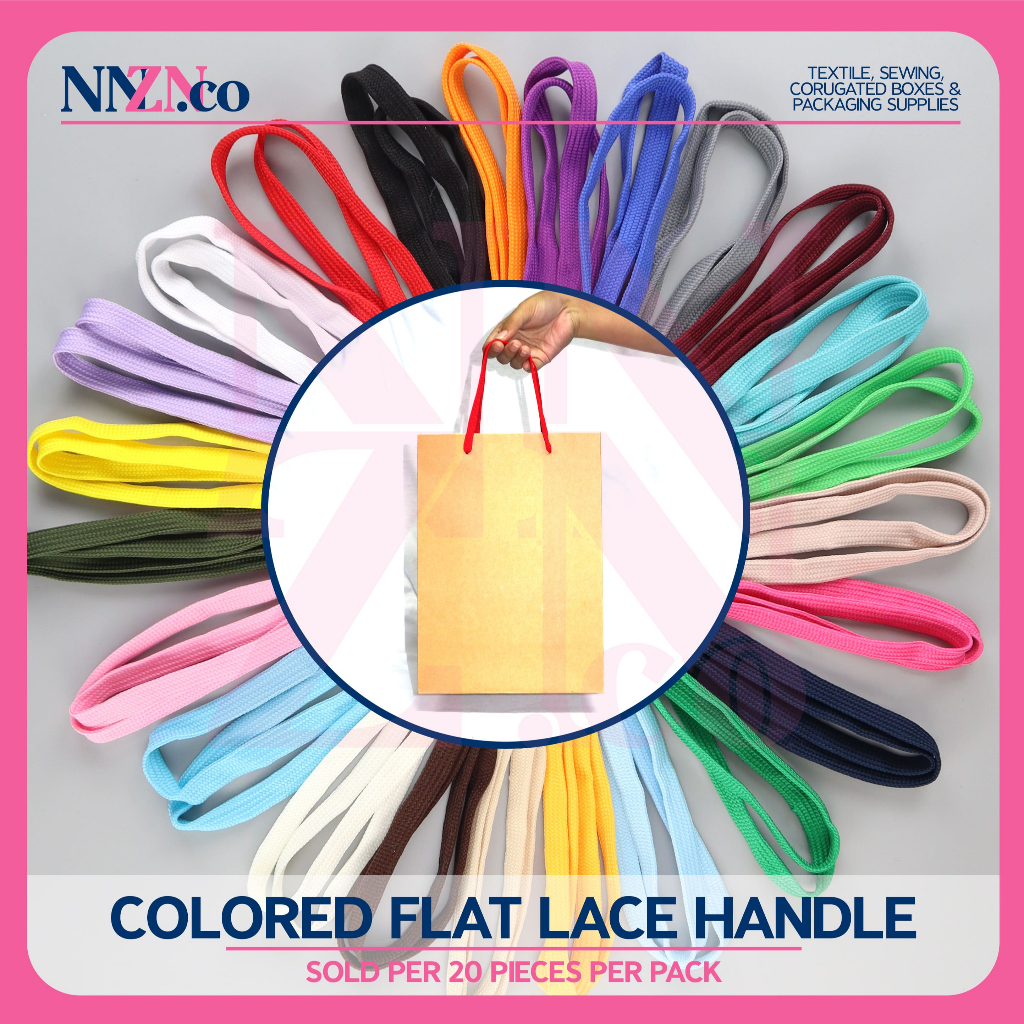 NNZN (Sold Per 20 Pcs) Colored Flat Lace Bag Handle for Paper Bag and ...