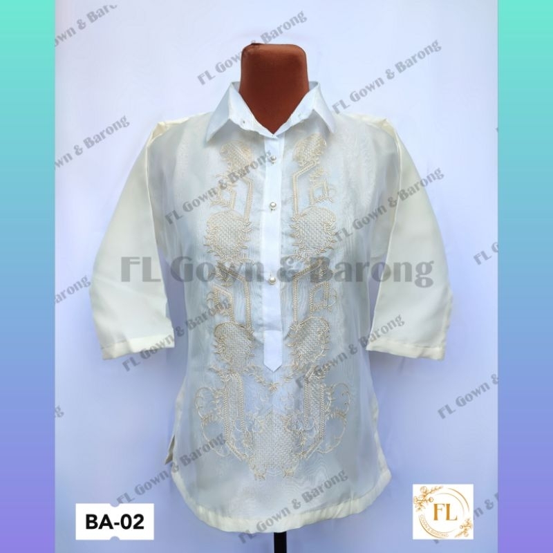 Ladies Barong Mocha Embo 3/4 Sleeves Sports Collar Chinese Collar ...