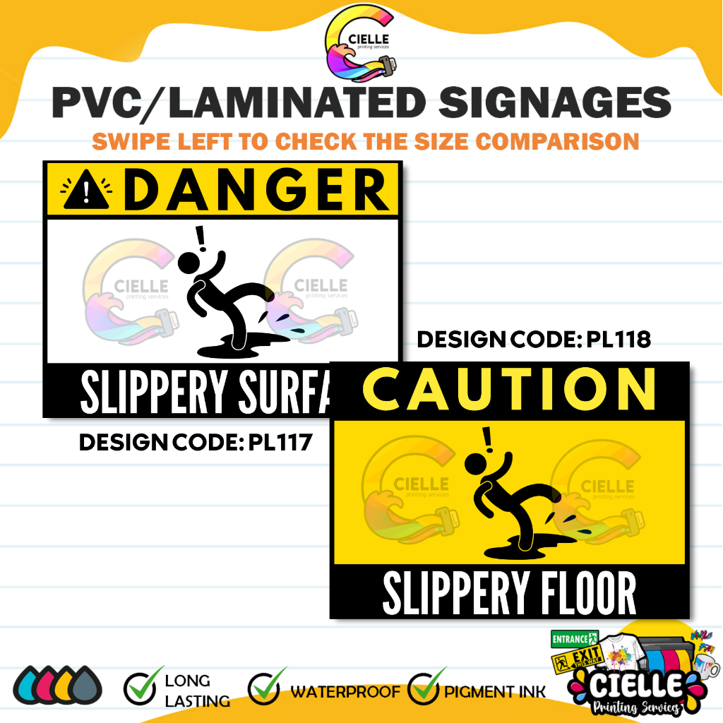 PVC/LAMINATED/STICKER SIGNAGES (PL117&PL118) - DANGER Slippery Surface ...