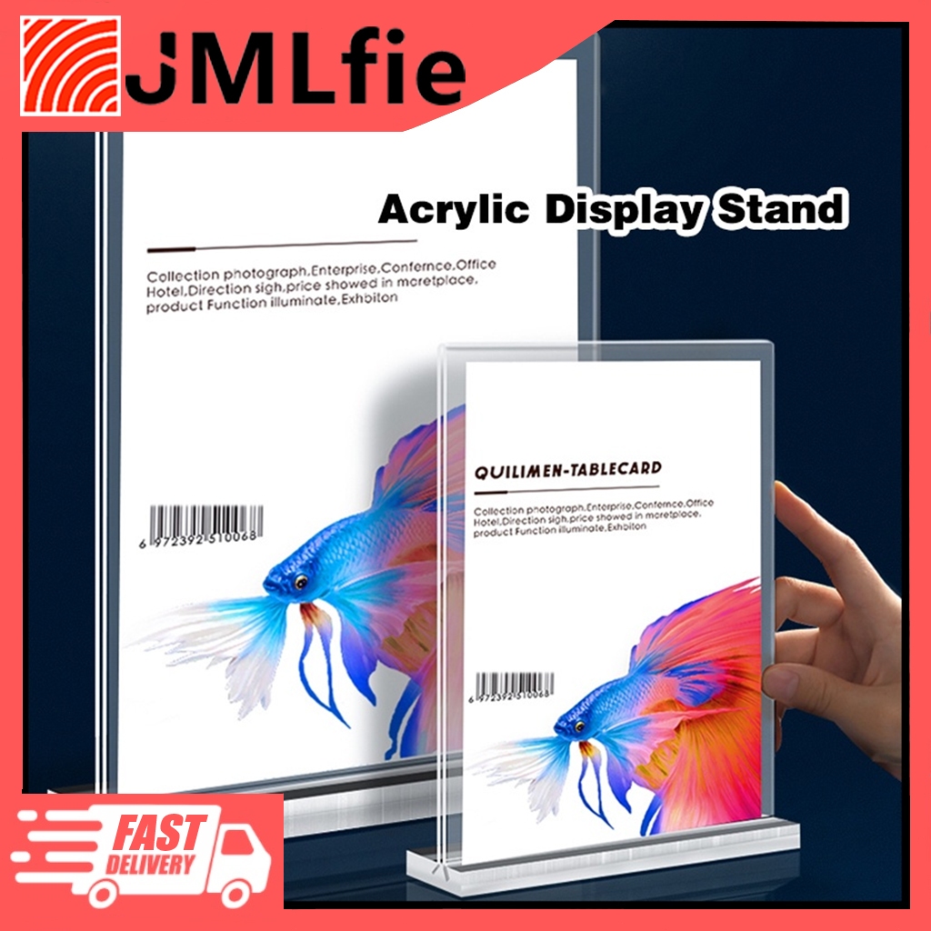 Acrylic Menu Display Stand Double Side Clear Desk T-type Ad Frame Photo ...