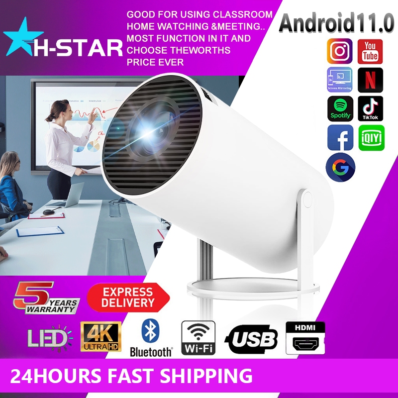 Android 11.0 Portable Projector For Phone Ultra HD 4K Bluetooth 5G WiFi ...