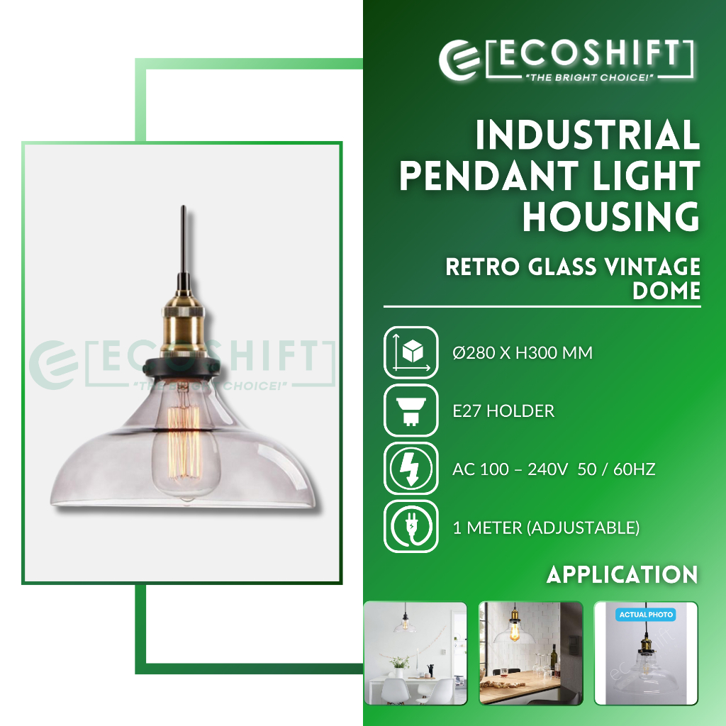 Ecoshift Pendant Light Housing Retro Glass Vintage Dome | Shopee ...
