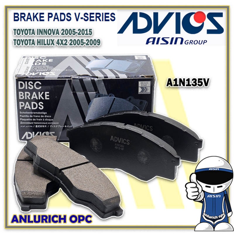 AISIN / ADVICS BRAKE PADS FRONT TOYOTA INNOVA 2005-2015 / HILUX 4X2 2005-2009 Part no: 04465 ...