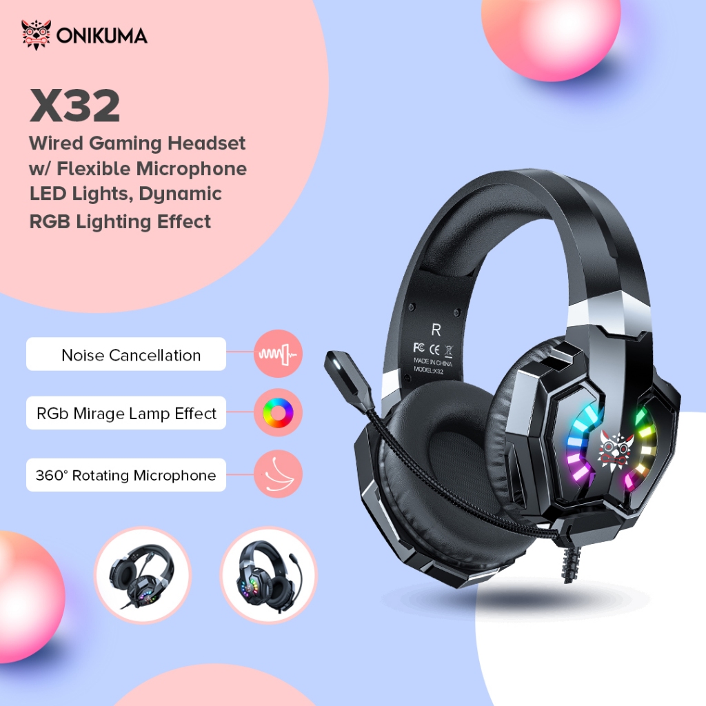 Onikuma X32 Wired Gaming Headset With Flexible Mic Noise Cancelling ...