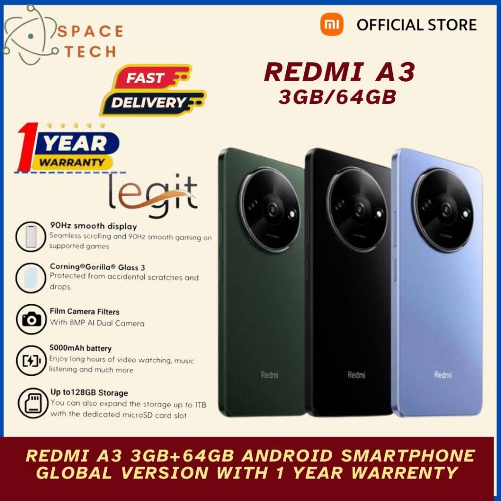 Xiaomi Redmi A3 Smartphone | 3GB+64GB | Helio G36 Processor | 6.71” HD ...